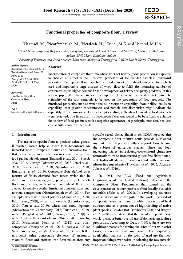 (PDF) Functional properties of composite flour: a review