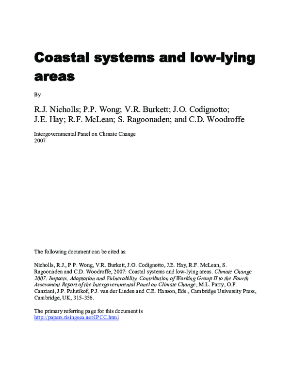 (PDF) Coastal systems and low-lying areas | Roger McLean - Academia.edu