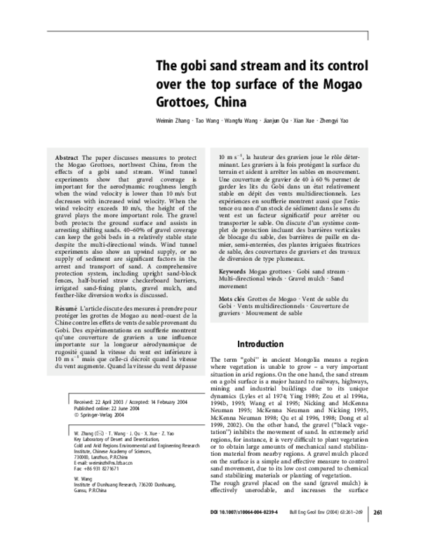 (PDF) The gobi sand stream and its control over the top surface of the Mogao Grottoes, China