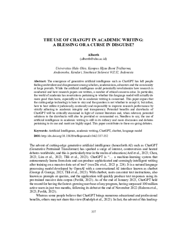 (PDF) THE USE OF CHATGPT IN ACADEMIC WRITING: A BLESSING OR A CURSE IN ...