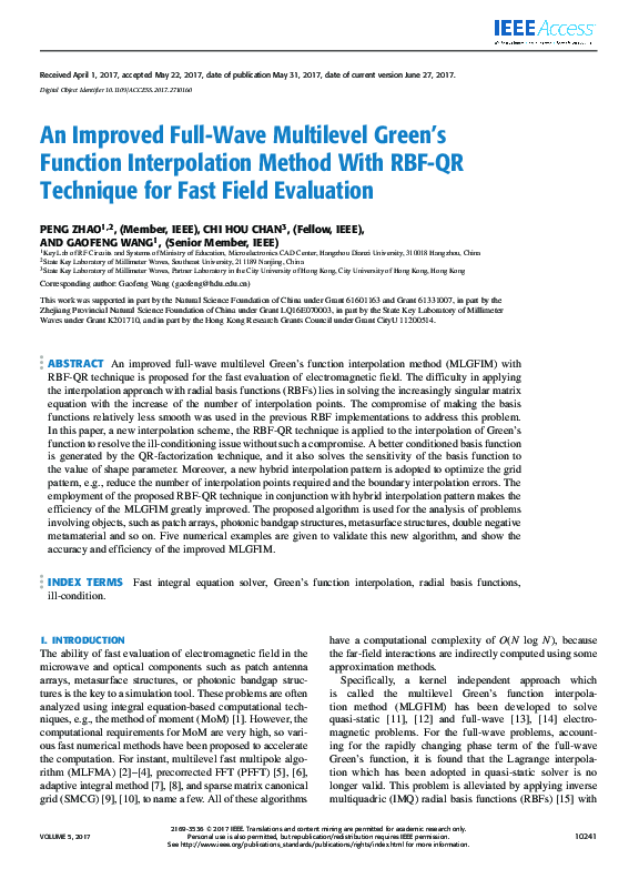 (PDF) An Improved Full-Wave Multilevel Green’s Function Interpolation Method With RBF-QR ...