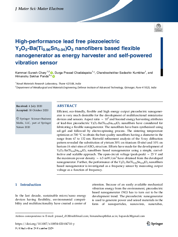 (PDF) High-performance lead free piezoelectric Y2O3-Ba(Ti0.96Sn0.04)O3 nanofibers based flexible ...