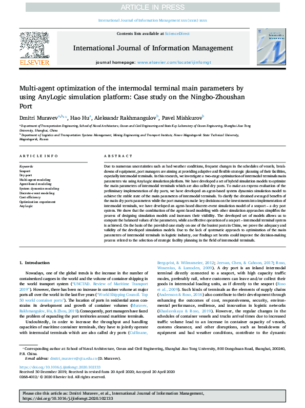 (PDF) Multi-agent optimization of the intermodal terminal main parameters by using AnyLogic ...
