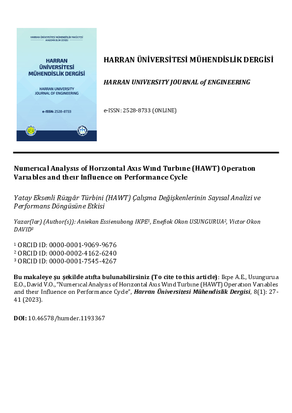 (PDF) Numerical Analysis Of Horizontal Axis Wind Turbine (Hawt) Operation Variables And Their ...