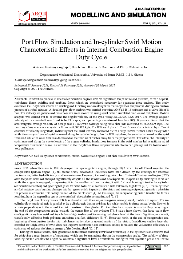 (PDF) Port Flow Simulation and In-cylinder Swirl Motion Characteristic Effects in Internal ...