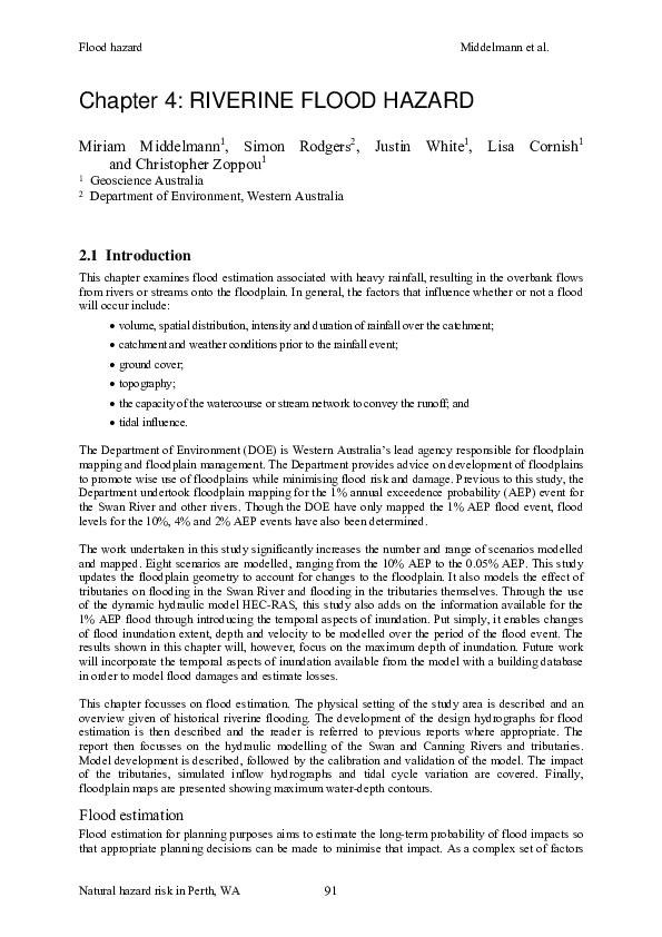 (PDF) Flood hazard Middelmann et al. Chapter 4: RIVERINE FLOOD HAZARD