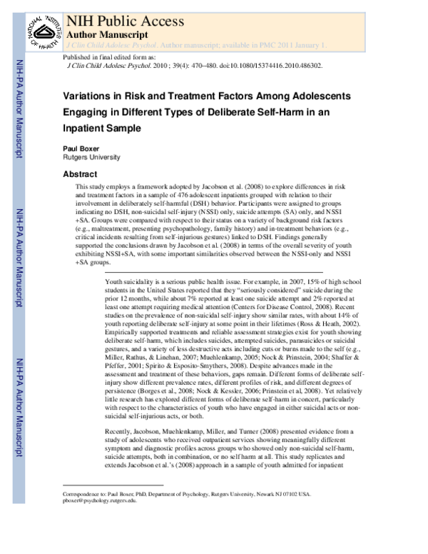 (PDF) Variations in Risk and Treatment Factors Among Adolescents ...