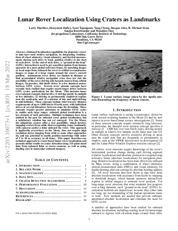 (PDF) Lunar Rover Localization Using Craters as Landmarks | Michael ...