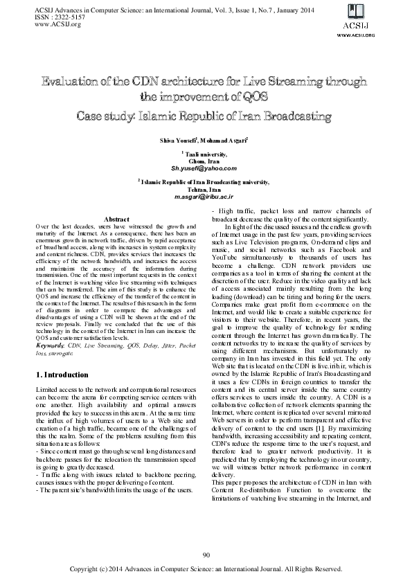 (PDF) CDN Architecture Assessment for Live Streaming QOS in Iran