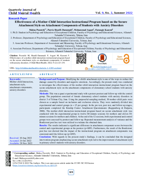 (PDF) Effectiveness of a Mother-Child Interaction Instructional Program based on the Secure ...