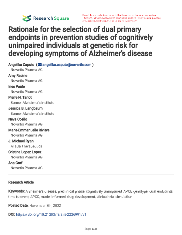 Rationale for the selection of dual primary endpoints in prevention ...
