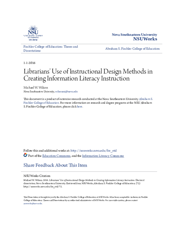 (PDF) Librarians’ Use of Instructional Design Methods in Creating ...