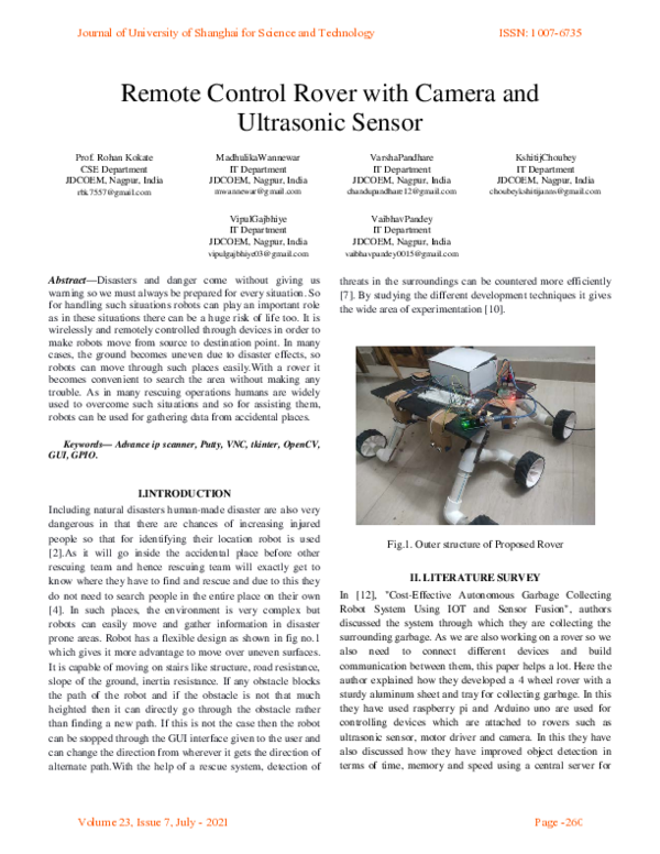 (PDF) Remote Control Rover with Camera and Ultrasonic Sensor