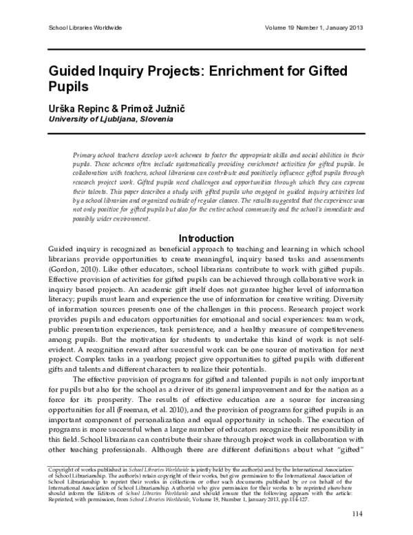 (PDF) Guided Inquiry Projects: Enrichment for Gifted Pupils