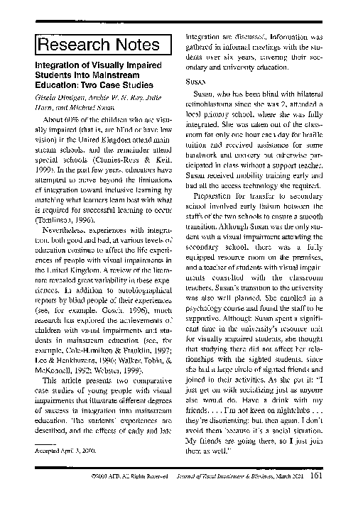 (PDF) Integration of Visually Impaired Students into Mainstream ...