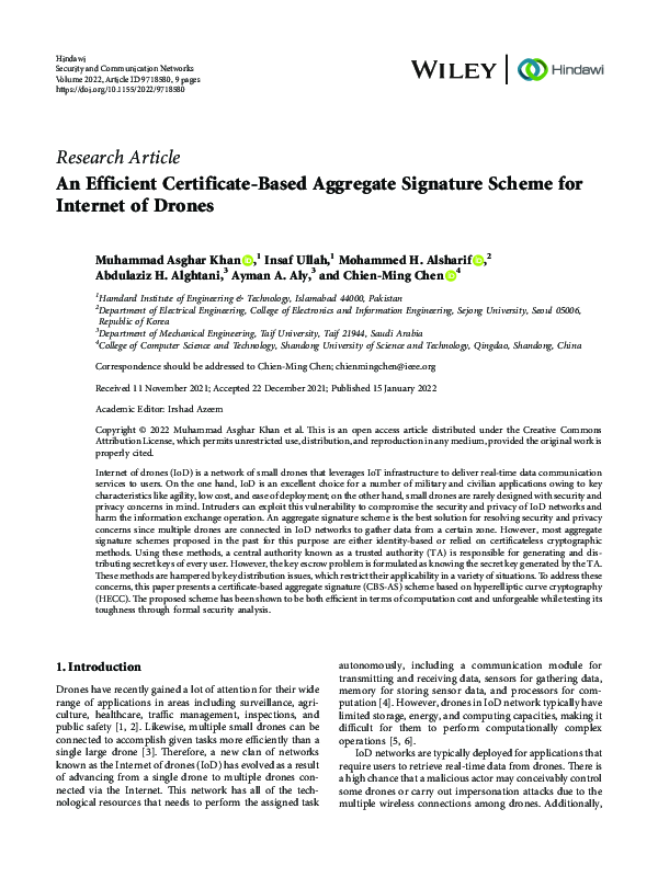 (PDF) An Efficient Certificate-Based Aggregate Signature Scheme for Internet of Drones