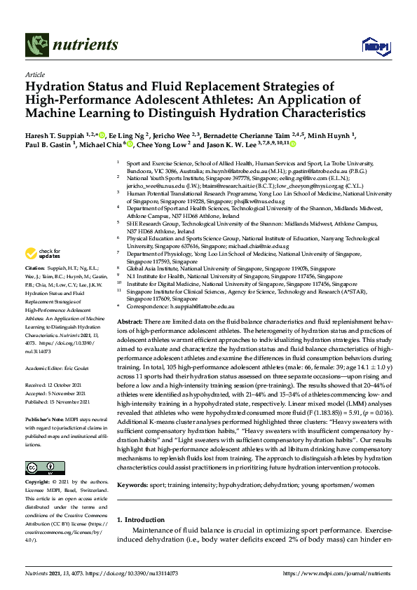 (PDF) Hydration Status and Fluid Replacement Strategies of High ...