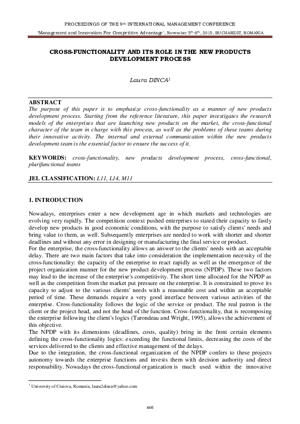 (PDF) Cross-Functionality and Its Role in the New Products Development Process | Laura Dinca ...