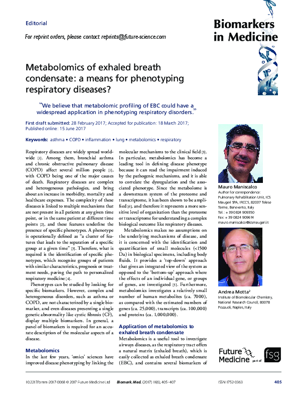(PDF) Metabolomics of exhaled breath condensate: a means for ...
