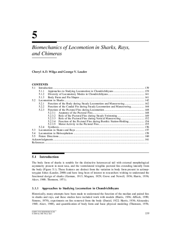 (PDF) Biomechanics of Locomotion in Sharks, Rays and Chimaeras