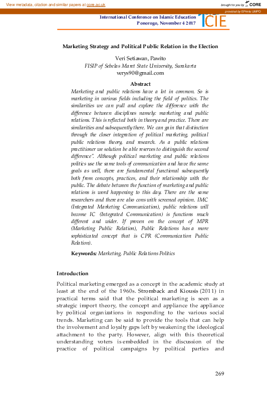 (PDF) Marketing Strategy and Political Public Relation in the Election