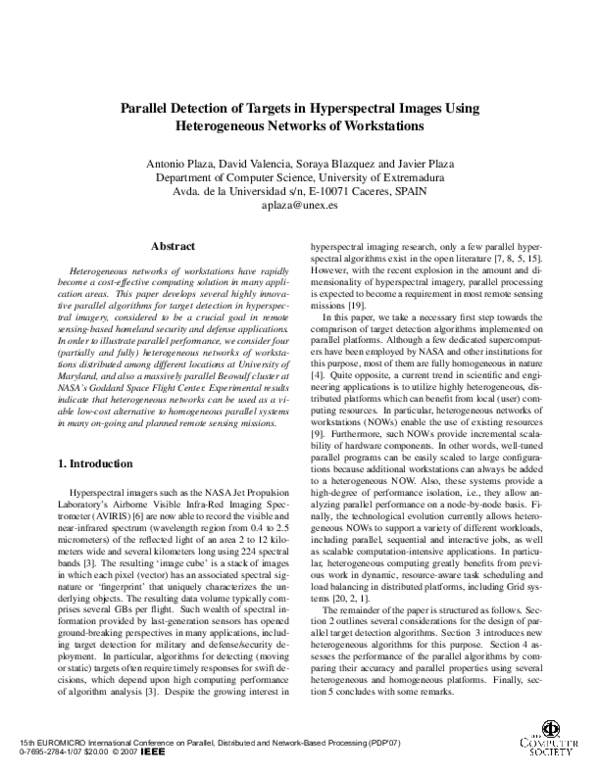 (PDF) Parallel detection of targets in hyperspectral images using heterogeneous networks of ...