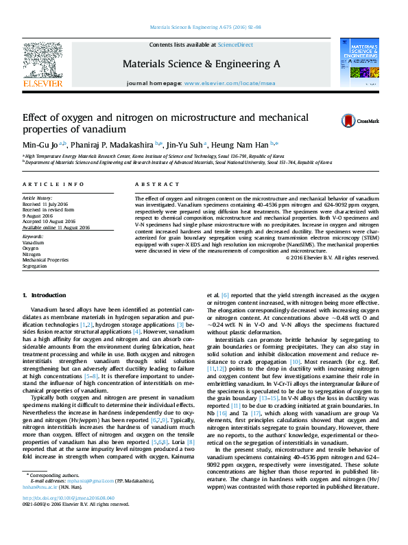 (PDF) Effect of oxygen and nitrogen on microstructure and mechanical properties of vanadium