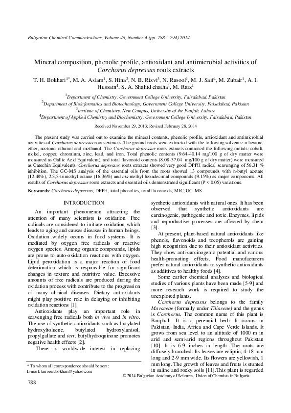 (PDF) Mineral composition, phenolic profile, antioxidant and antimicrobial activities of ...