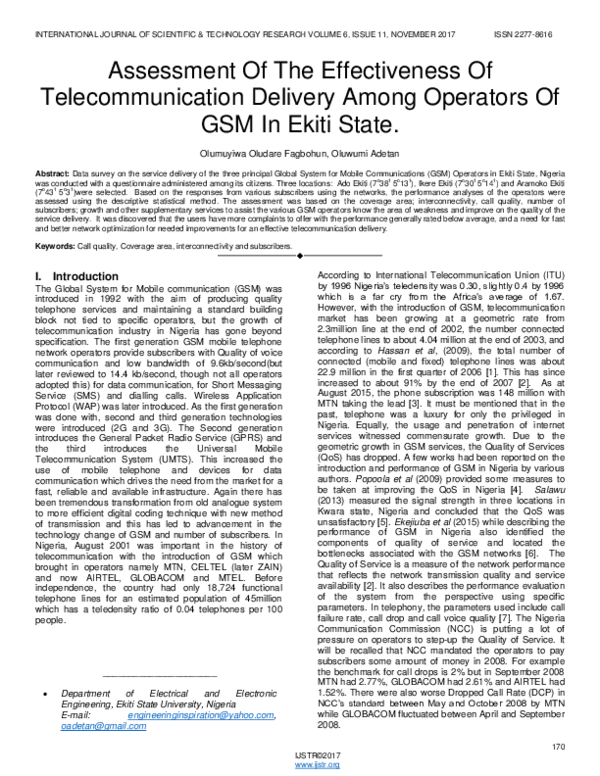 (PDF) Assessment Of The Effectiveness Of Telecommunication Delivery ...
