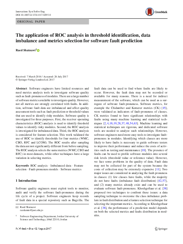 (PDF) The application of ROC analysis in threshold identification, data imbalance and metrics ...