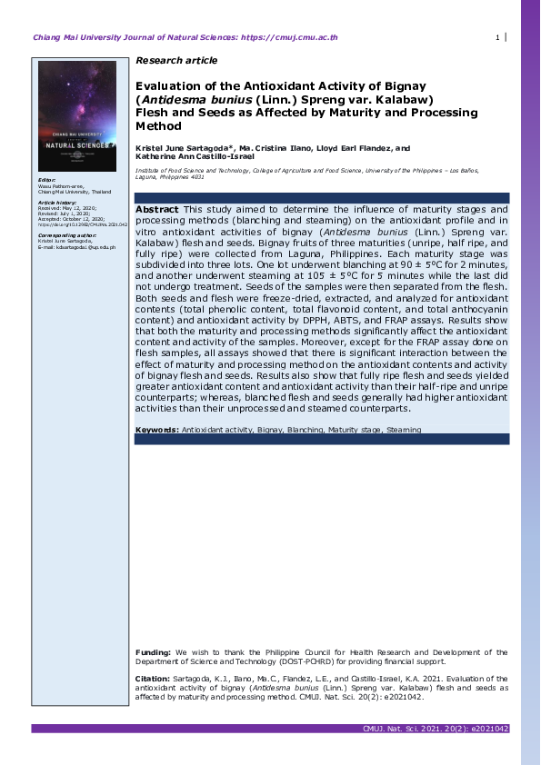 (PDF) Evaluation of the Antioxidant Activity of Bignay (Antidesma ...
