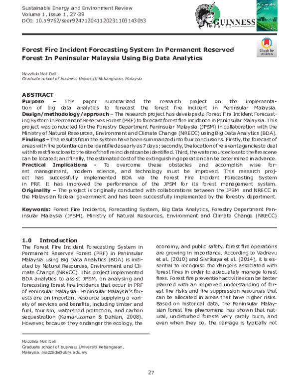 Pdf Forest Fire Incident Forecasting System In Permanent Reserved Forest In Peninsular