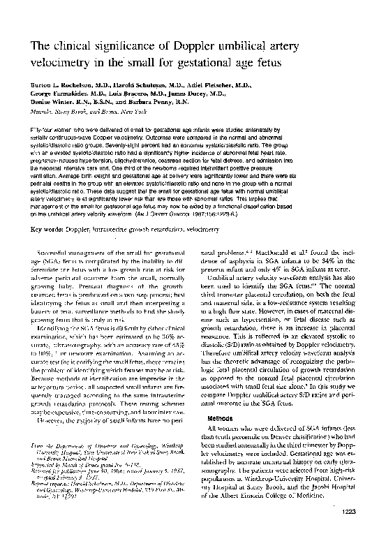(PDF) The clinical significance of Doppler umbilical artery velocimetry ...