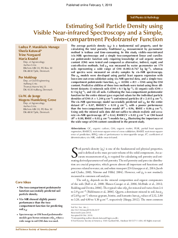 (PDF) Estimating Soil Particle Density using Visible Near-infrared ...