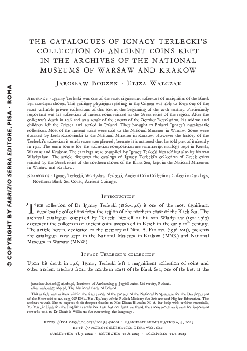 (PDF) Jarosław Bodzek, Eliza Walczak, The catalogues of Ignacy Terlecki ...
