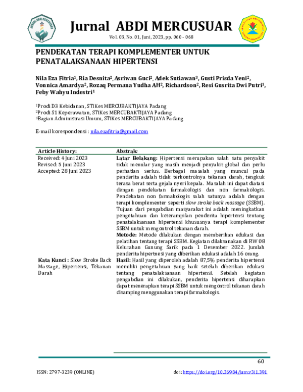 (PDF) Pendekatan Terapi Komplementer Untuk Penatalaksanaan Hipertensi