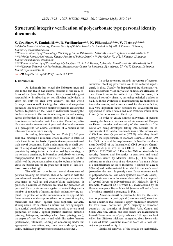 (PDF) Structural Integrity Verification of Polycarbonate Type Personal Identity Do-Cuments