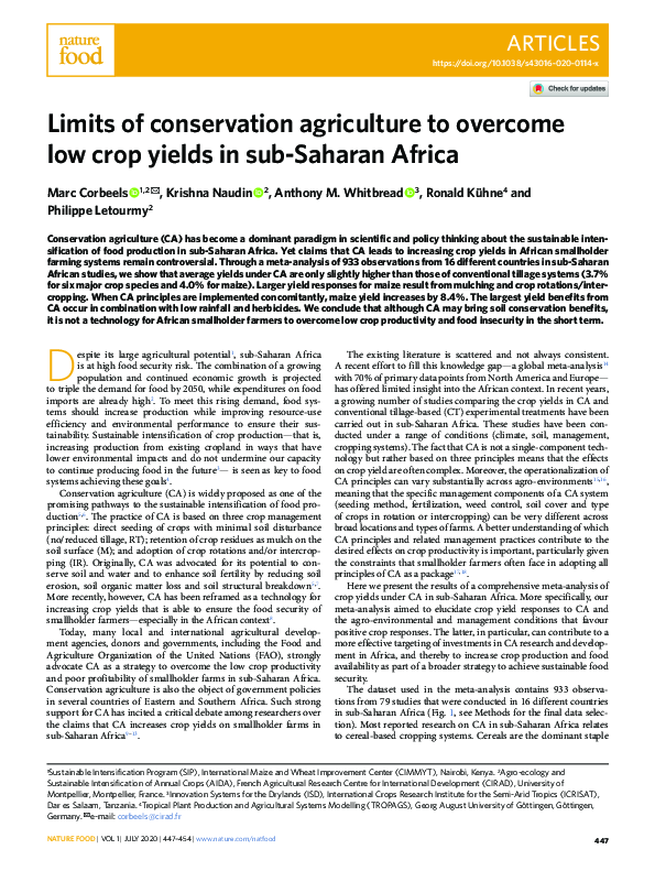 (PDF) Limits of conservation agriculture to overcome low crop yields in ...