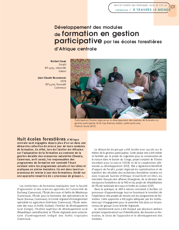 (PDF) Développement des modules de formation en gestion participative par les écoles forestières ...