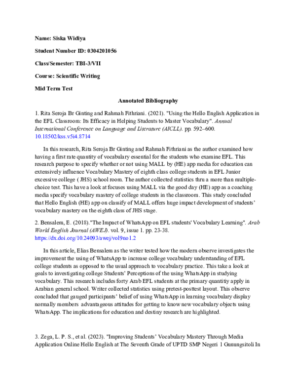 (DOC) Annotated Bibliography: Scientific Writing