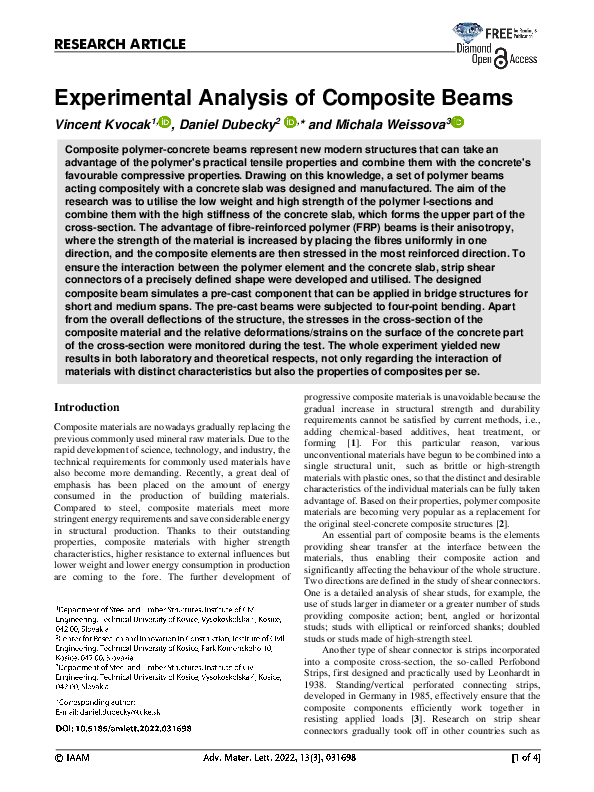(PDF) Experimental Analysis of Composite Beams
