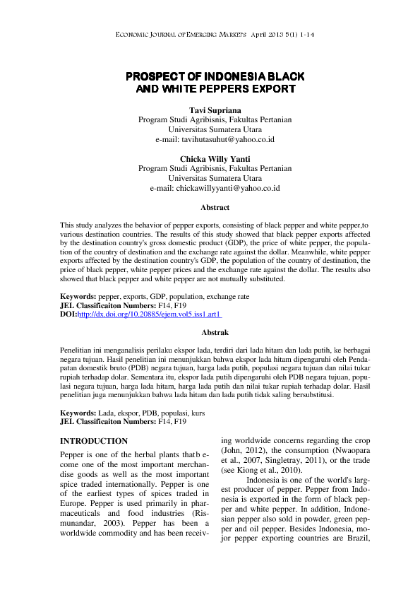 (PDF) Prospect of Indonesia black and white peppers export | Chicka Willy Yanti, S.P, M.P ...