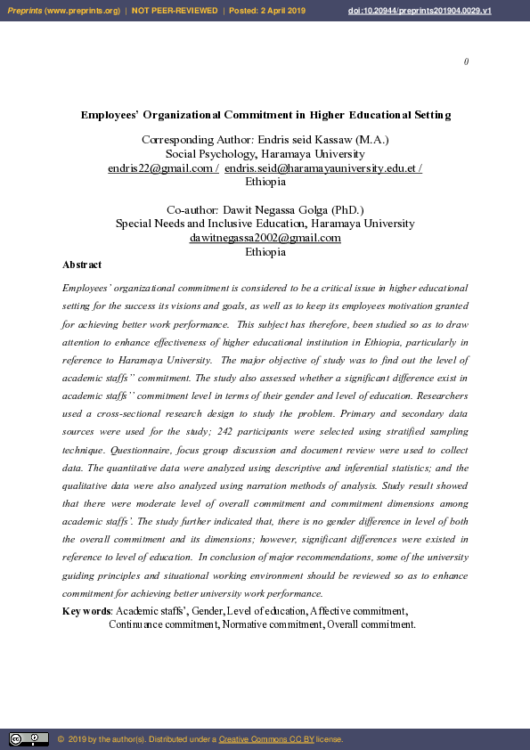 (PDF) Employees’ Organizational Commitment in Higher Educational ...