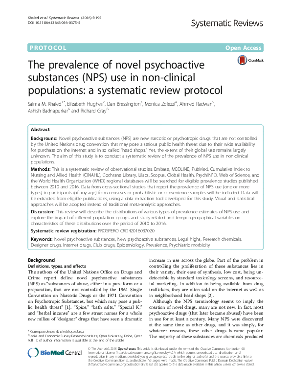 (PDF) The prevalence of novel psychoactive substances (NPS) use in non-clinical populations: a ...