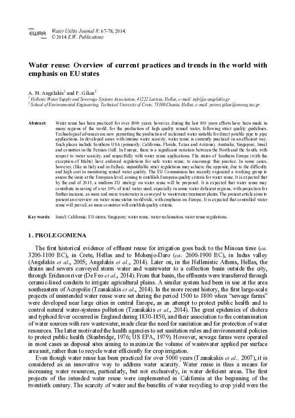 (PDF) Water reuse: Overview of current practices and trends in the ...