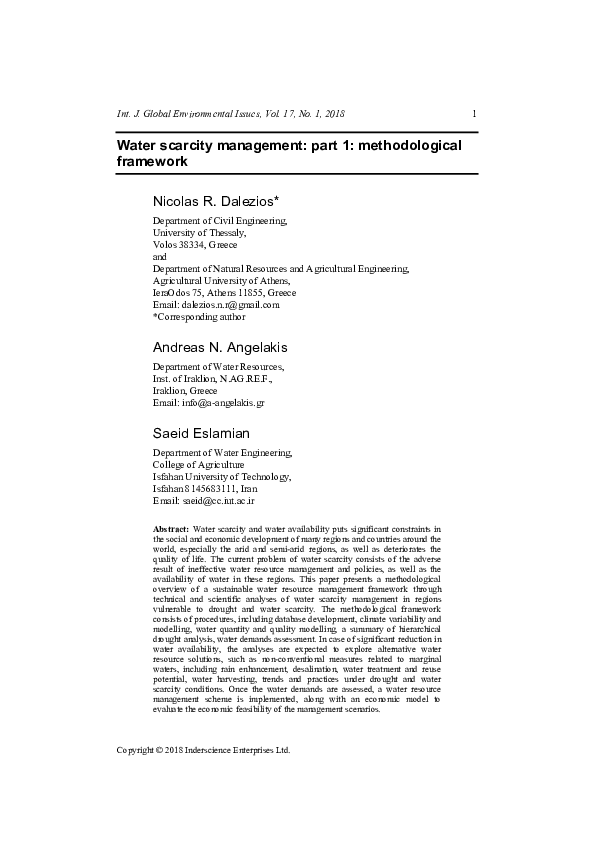 (PDF) Water scarcity management: part 1: methodological framework