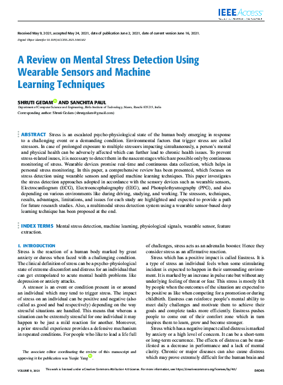 Pdf A Review On Mental Stress Detection Using Wearable Sensors And