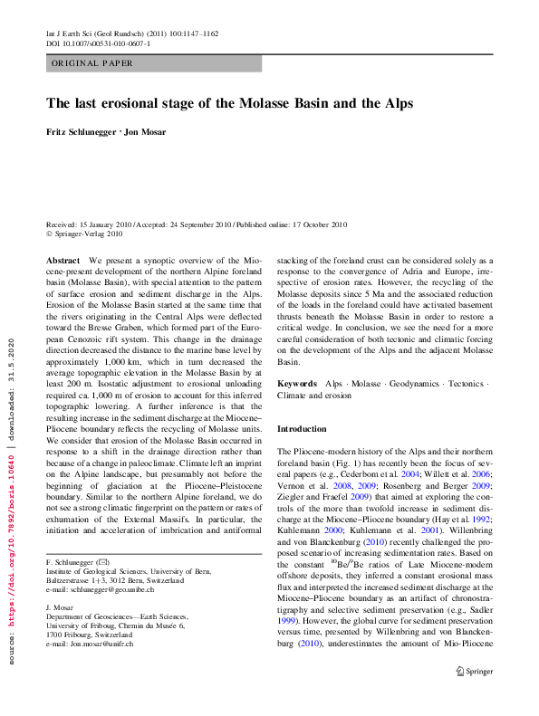(PDF) The last erosional stage of the Molasse Basin and the Alps