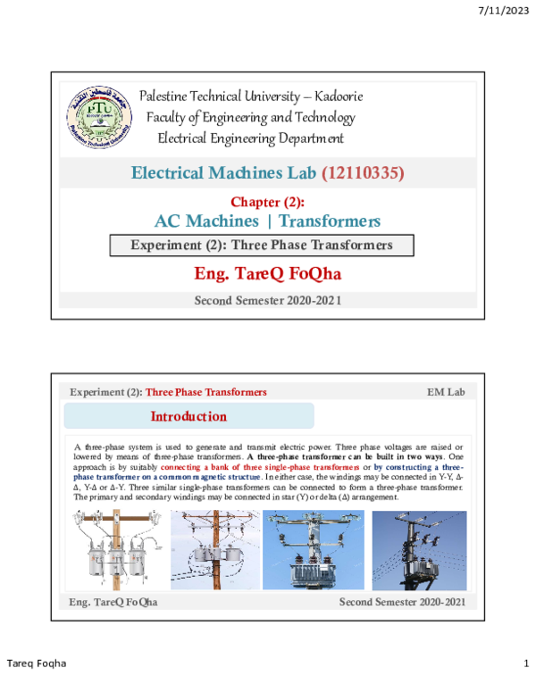 Pdf Electrical Machines Lab Slides Three Phase Transformers