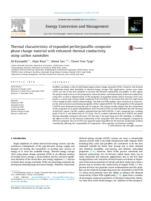 (PDF) Thermal characteristics of expanded perlite/paraffin composite phase change material with ...